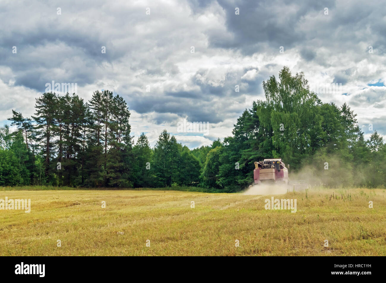 Cleaning agricultural field by harvester Stock Photo - Alamy