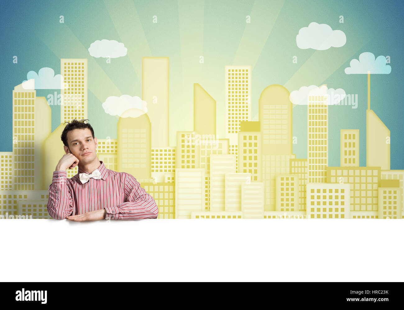 Young bored guy in checked shirt behind blank white banner Stock Photo ...