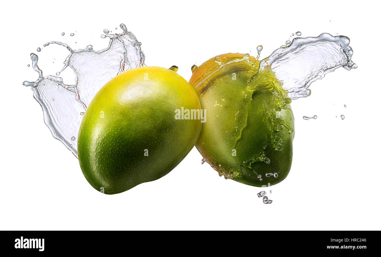 Water splash and fruits isolated on white backgroud. Fresh mango Stock ...