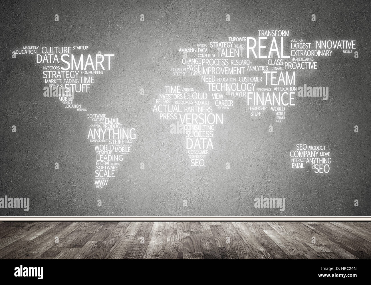 Concept of global business with world map on concrete wall Stock Photo ...