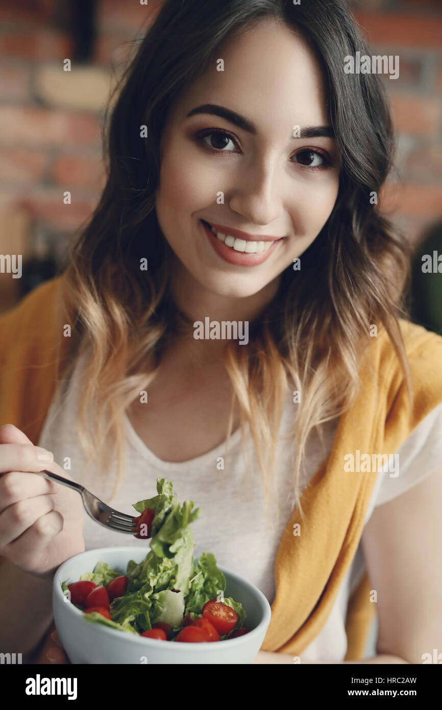 Lovely girl in the kitchen Stock Photo - Alamy