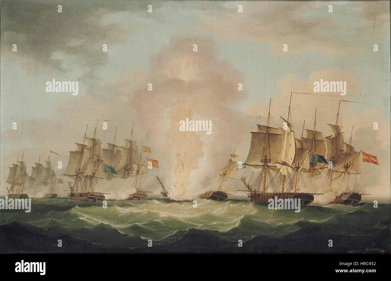 John Thomas Serres - The blowing up of the Spanish Frigate Mercedes at ...