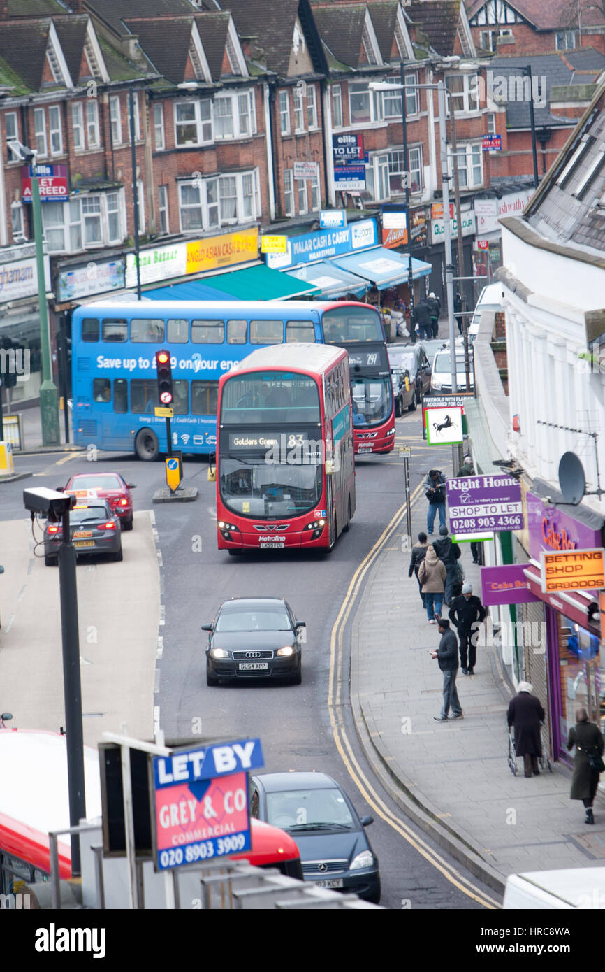The double decker bus on London roads wembley Stock Photo - Alamy
