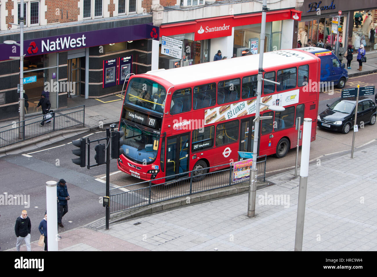 The double decker bus on London roads wembley Stock Photo - Alamy