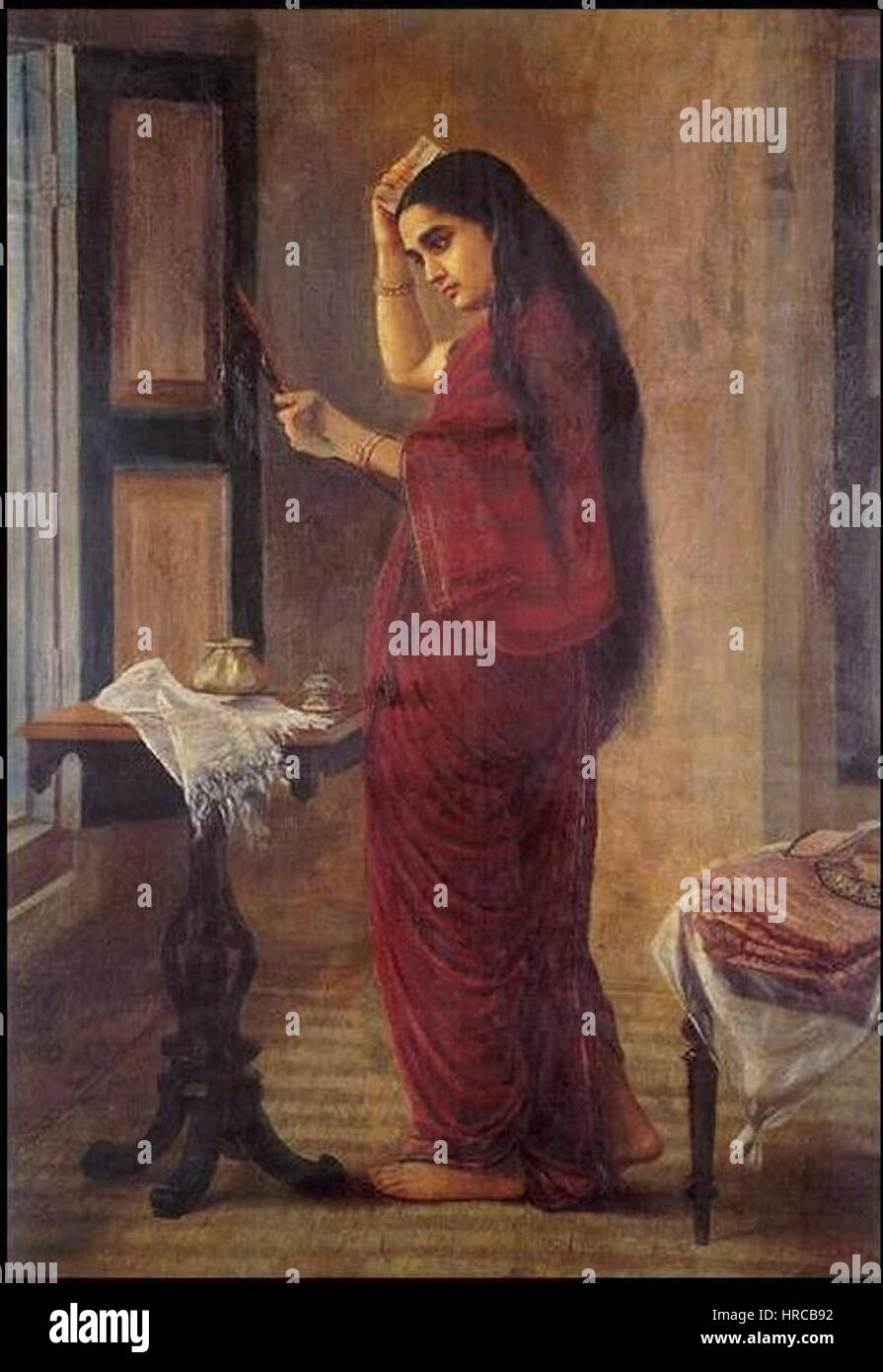 Raja Ravi Varma, The Lady with a Mirror (1894 Stock Photo - Alamy