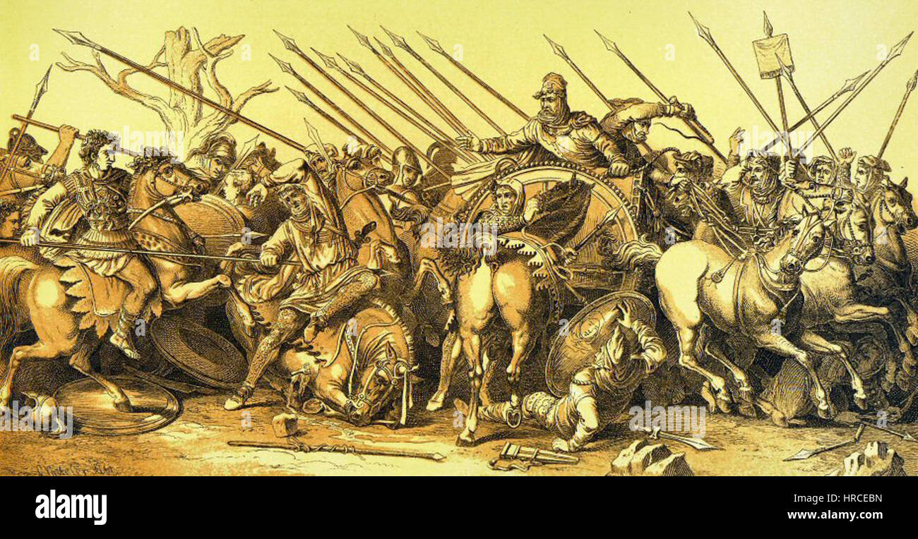 This reconstruction of the Battle of Issus mosaic, based on the famous ...