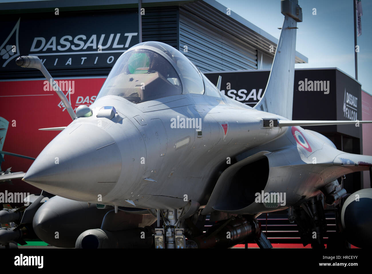 Military air force jet fighter Dassault Rafale close-up on Le Bourget ...