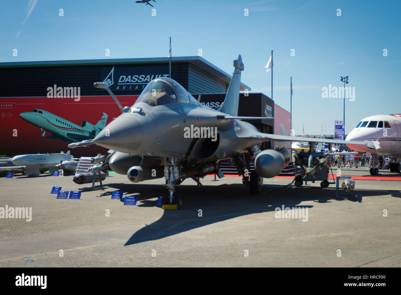Military jet fighter Dassault Rafale with weaponry on air show in ...