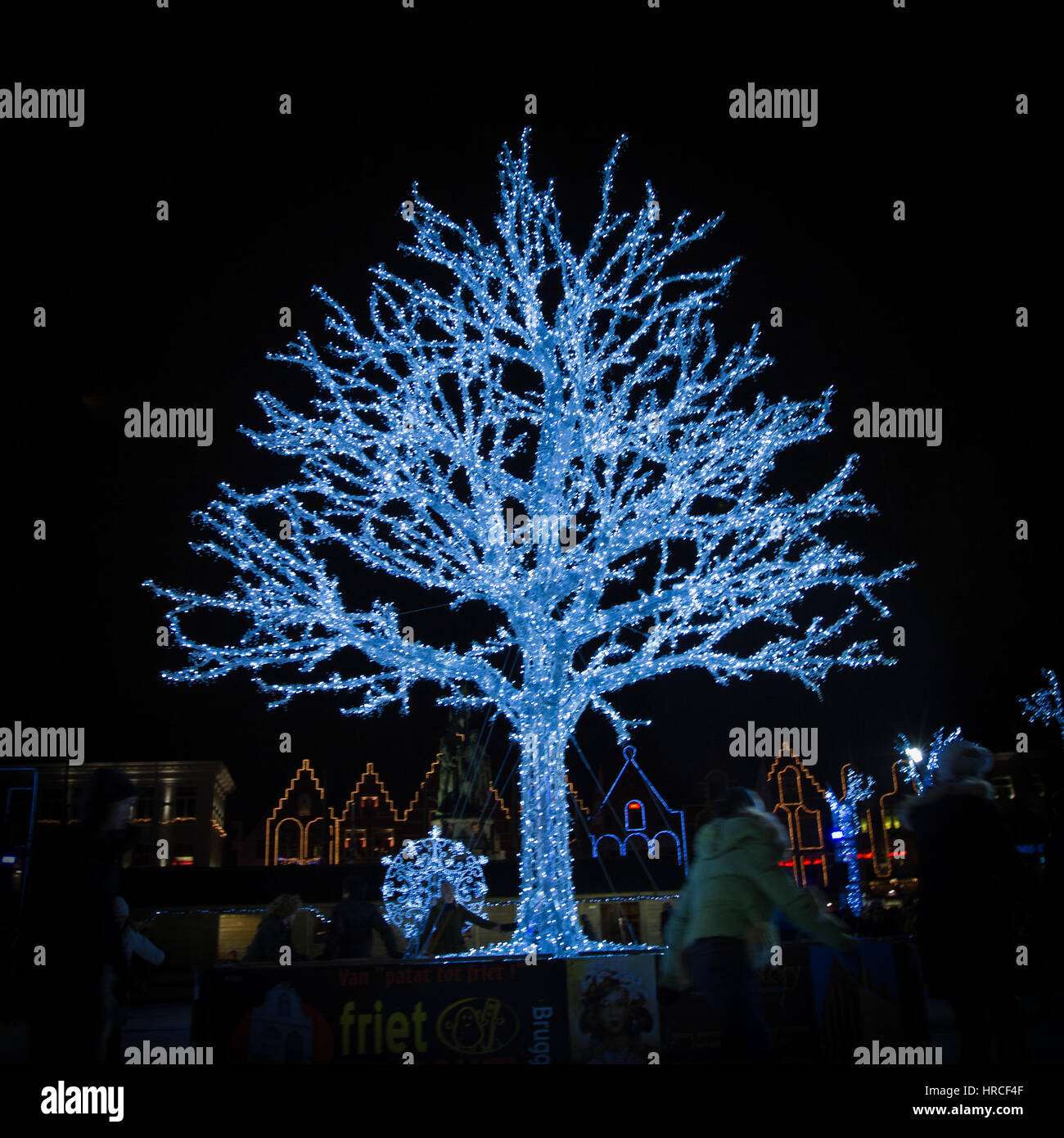 Christmas tree light sculpture, Bruges, Belgium, with the leafless ...