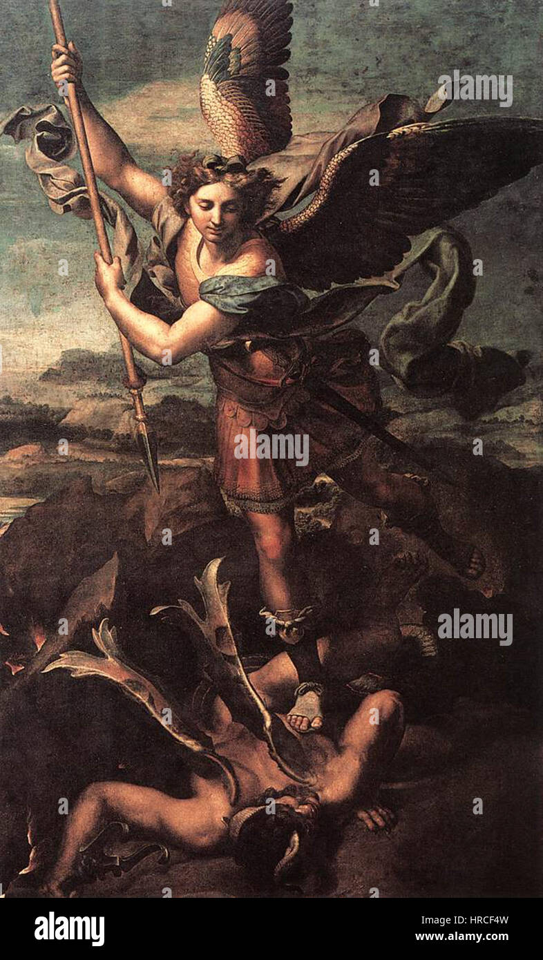 'St. Michael Vanquishing Satan' by Raphael depicts the biblical story ...