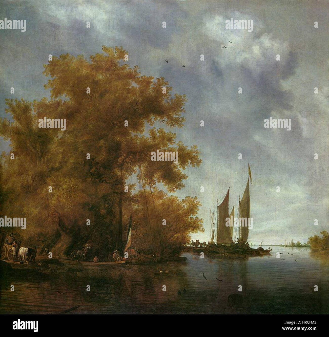 Salomon van Ruysdael - River Landscape with Boats - WGA20569 Stock Photo - Alamy