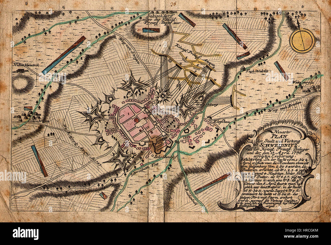 The 1758 map of Schweidnitz, a town in Silesia, provides a detailed ...
