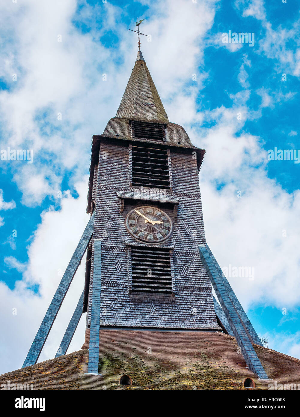 Historic clock tower at Honfleur France famous for its slate fronted ...