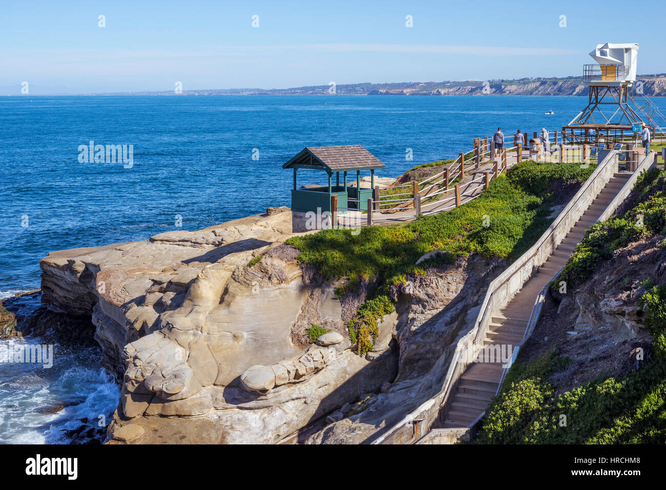 Stairs leading down to Shell Beach. View of the La Jolla, California ...