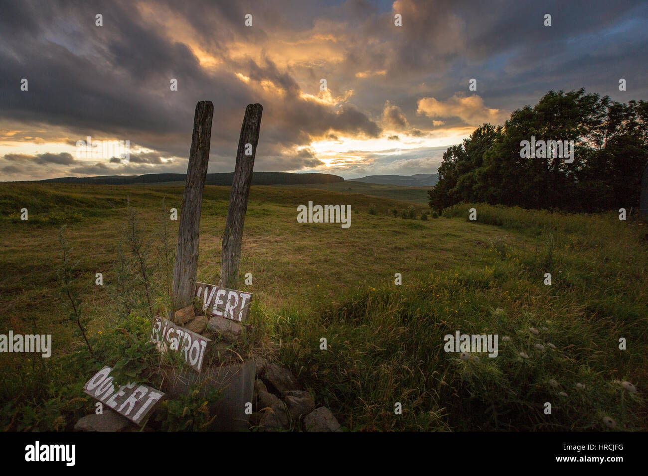 Rustic French Bistro signs in the Auvergne countryside propped up ...