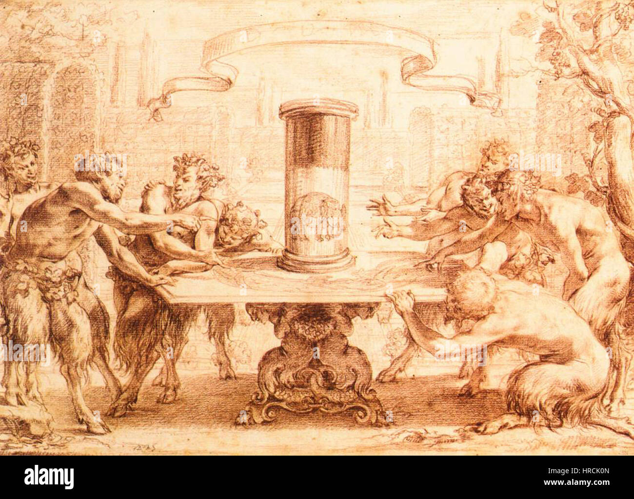 Simon Vouet - Eight Satyrs Admiring the Anamorphosis of an Elephant ...