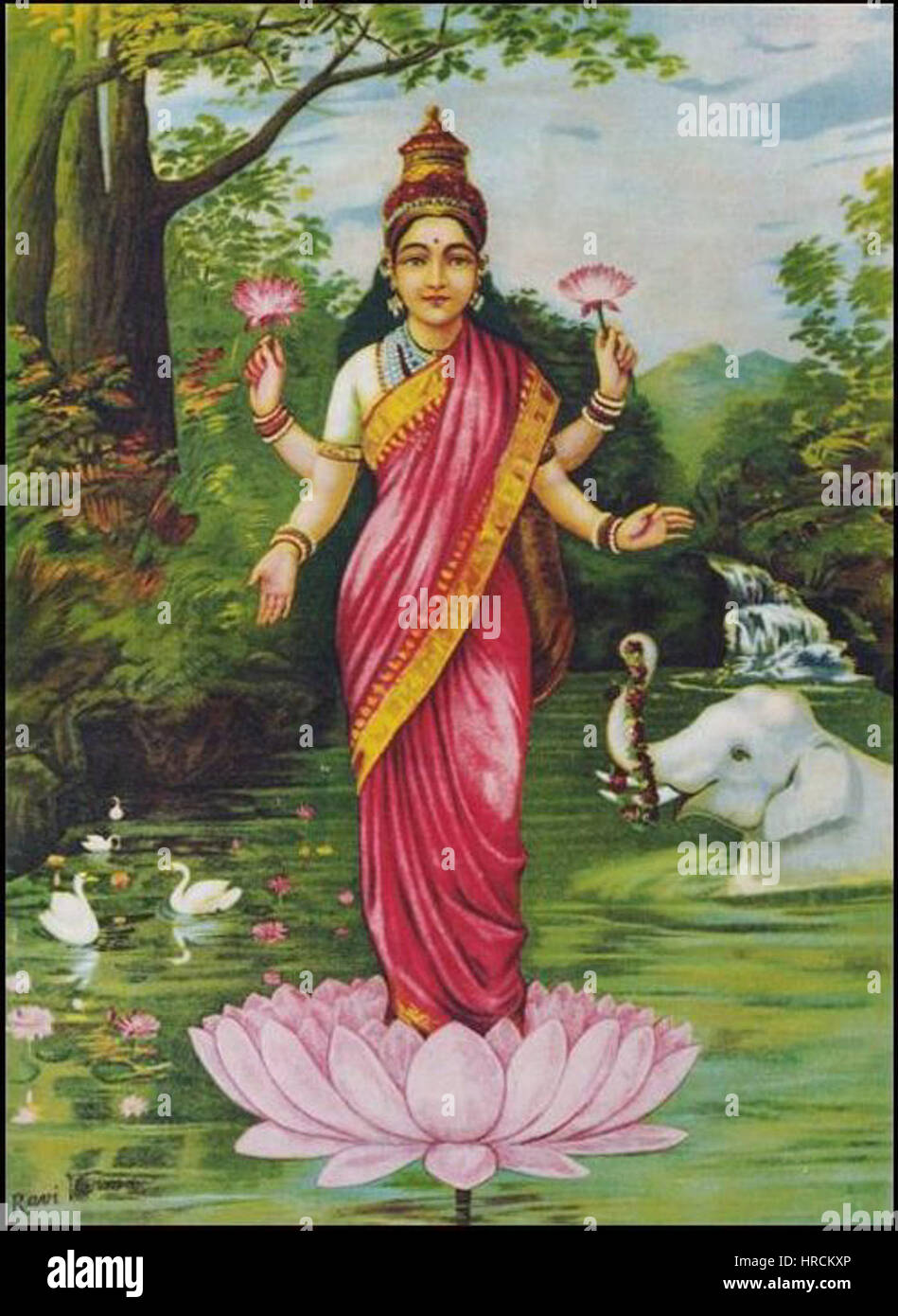 Raja Ravi Varma, Goddess Lakshmi (Oleograph print Stock Photo - Alamy
