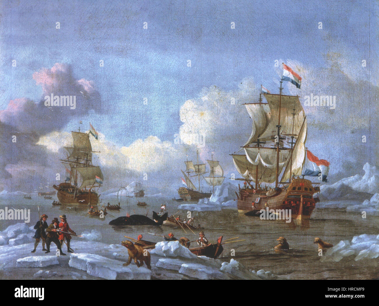 'Walfang im Eismeer' by Abraham Storck depicts a dramatic whaling scene ...