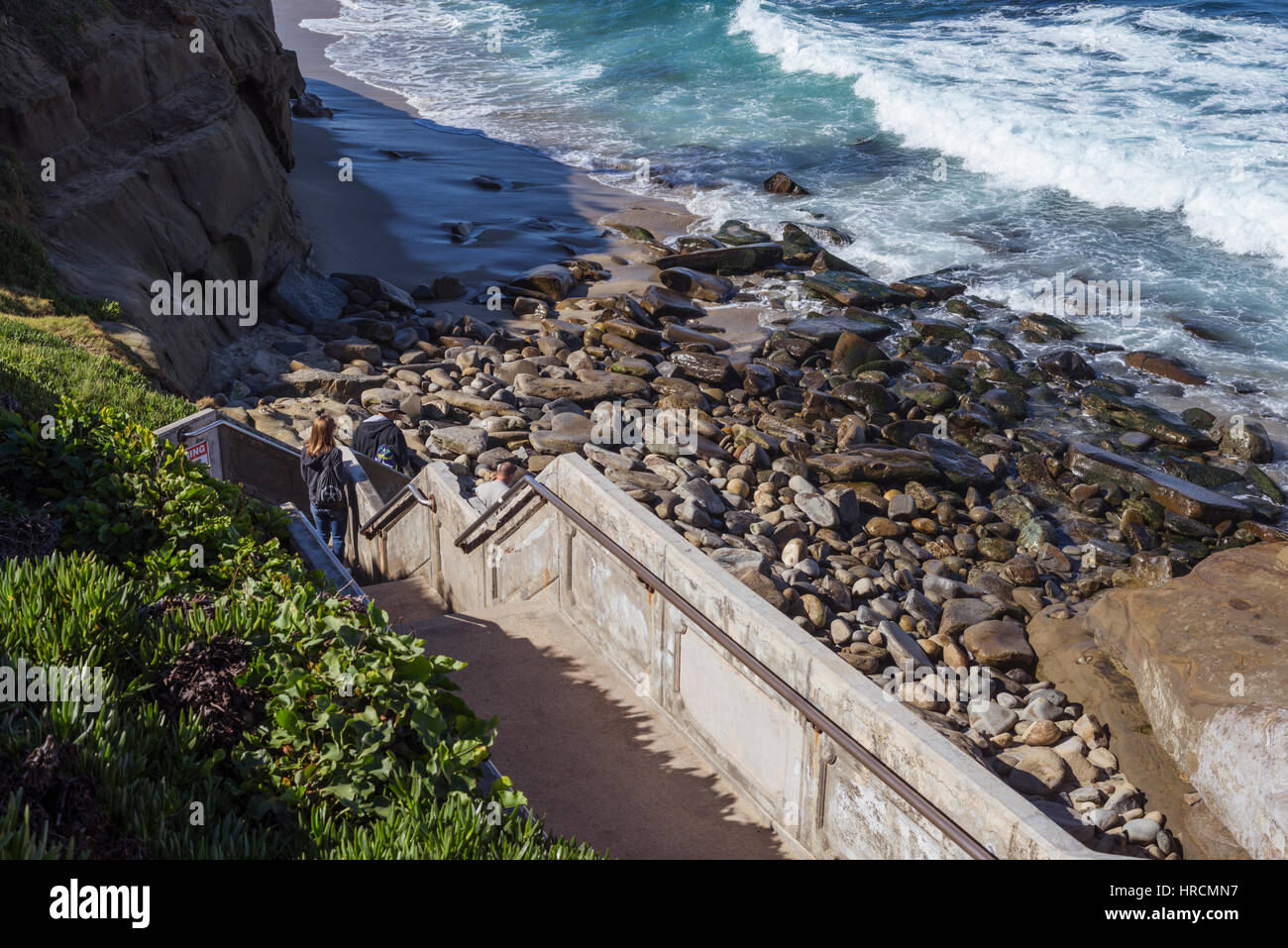 People going down stairs to Shell Beach. La Jolla, California Stock ...