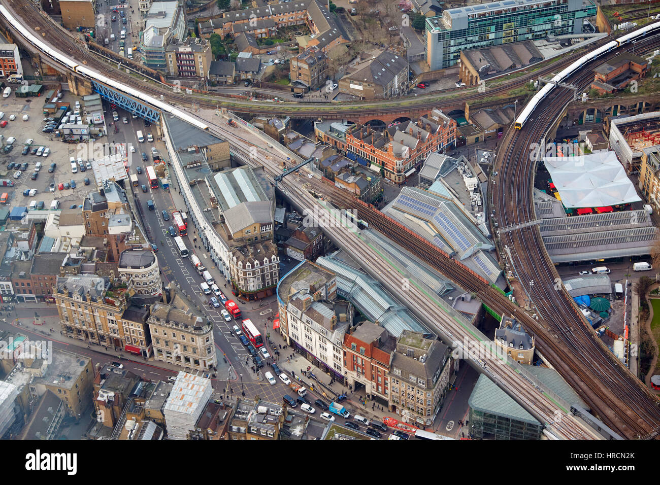 Aerial view of Borough High street, Borough market and surroundings ...