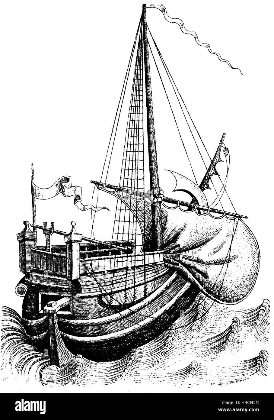 Ship from the 15th century, Germany, reproduction of an woodcut from ...