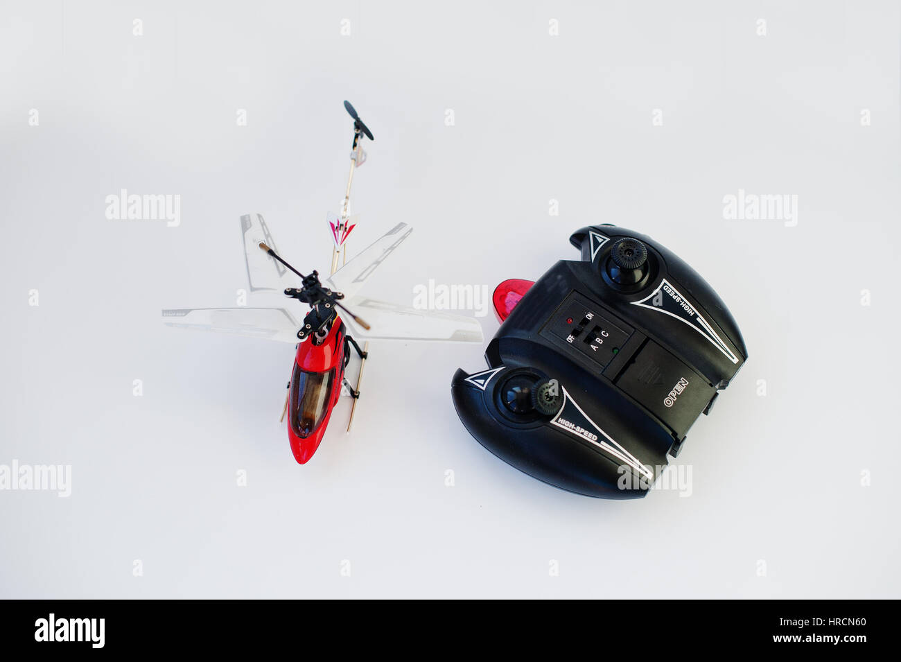 Remote control red helicopter isolated on white background Stock Photo ...