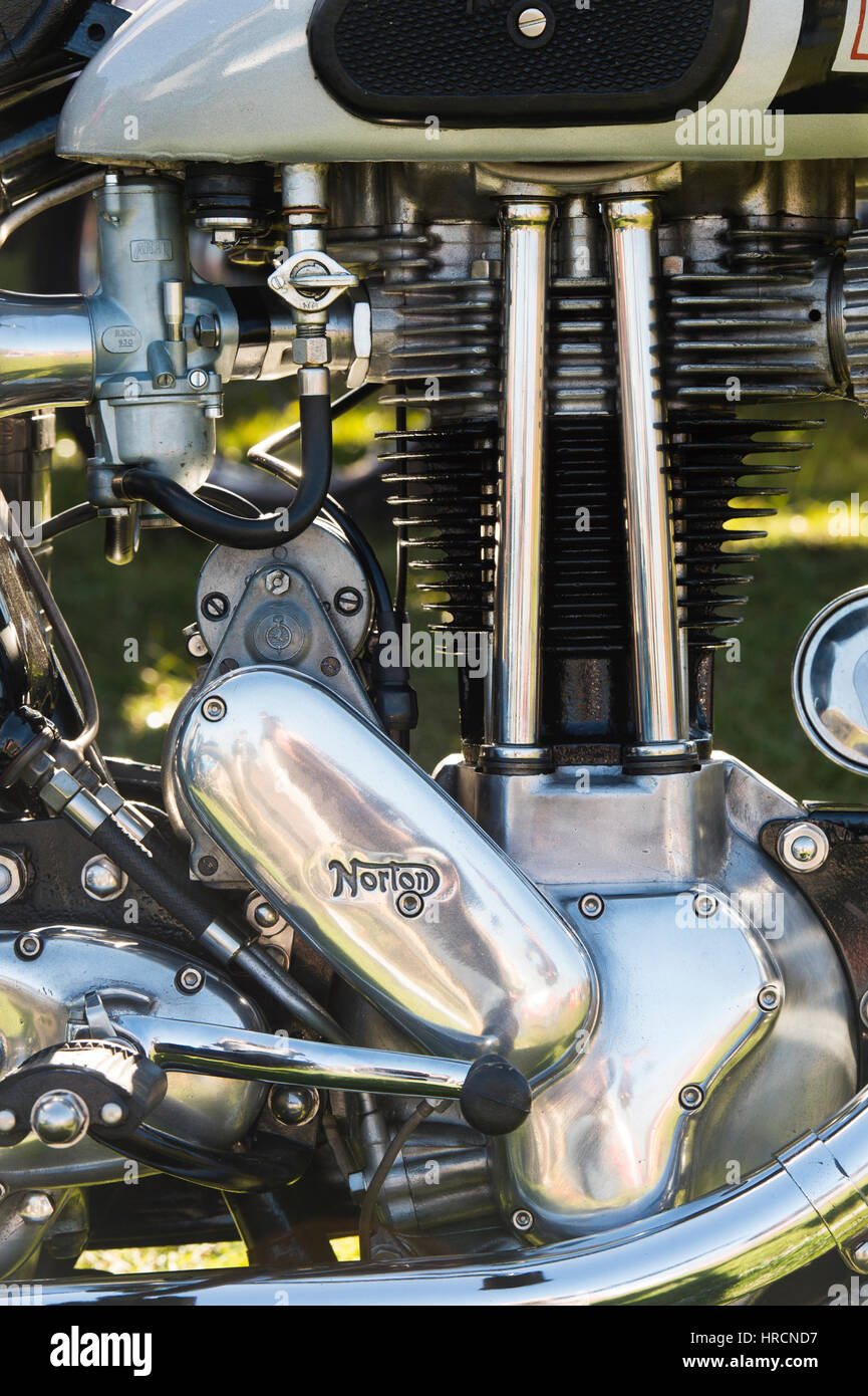 1948 Vintage Norton motorcycle engine detail. Banbury, Oxfordshire, UK ...