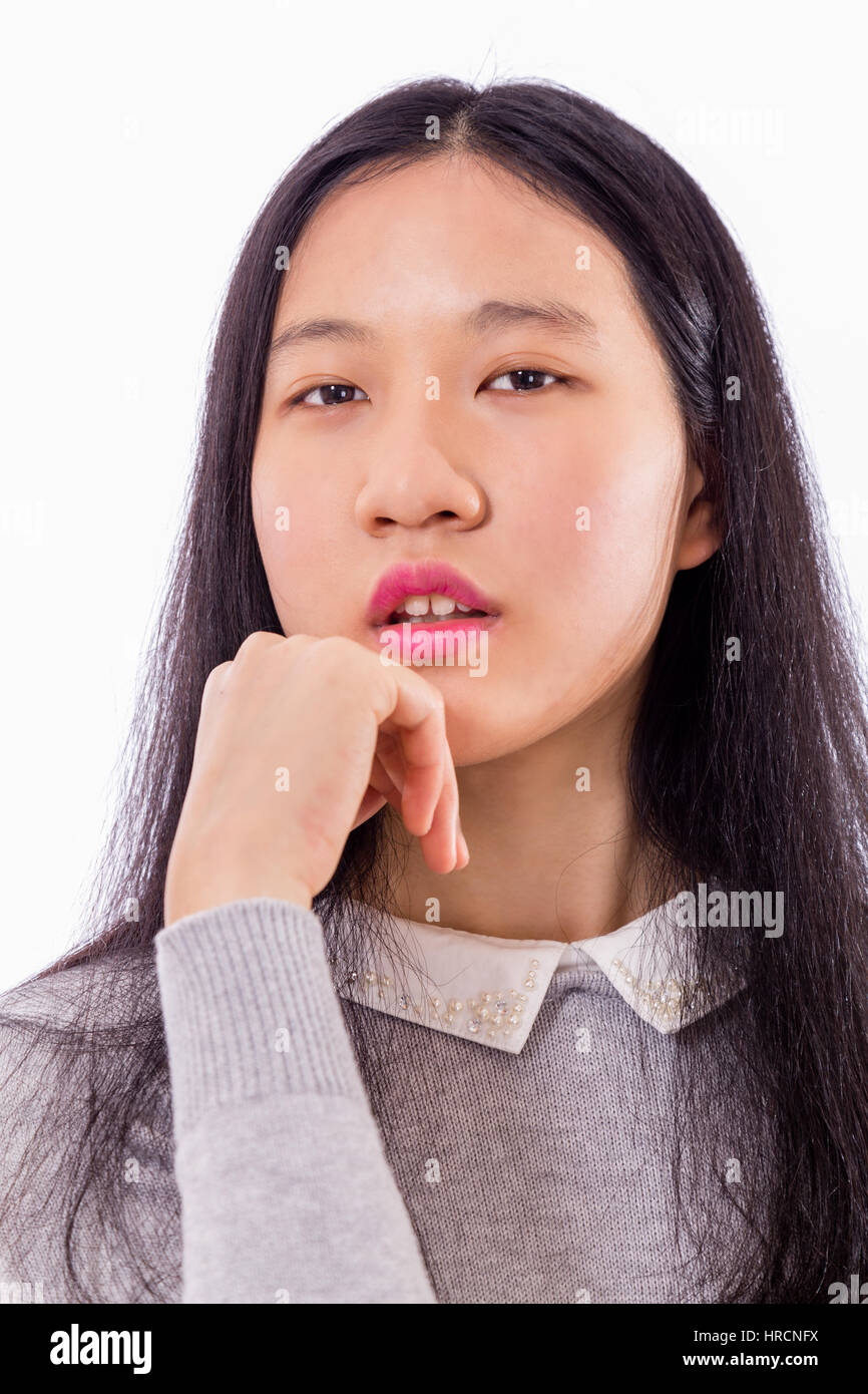 Teen girl chin hand hi-res stock photography and images - Alamy