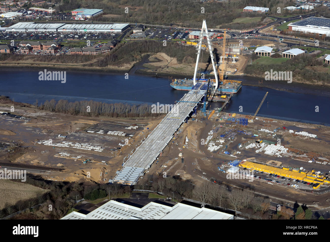 aerial view of the Northern Spire Bridge in Sunderland during ...
