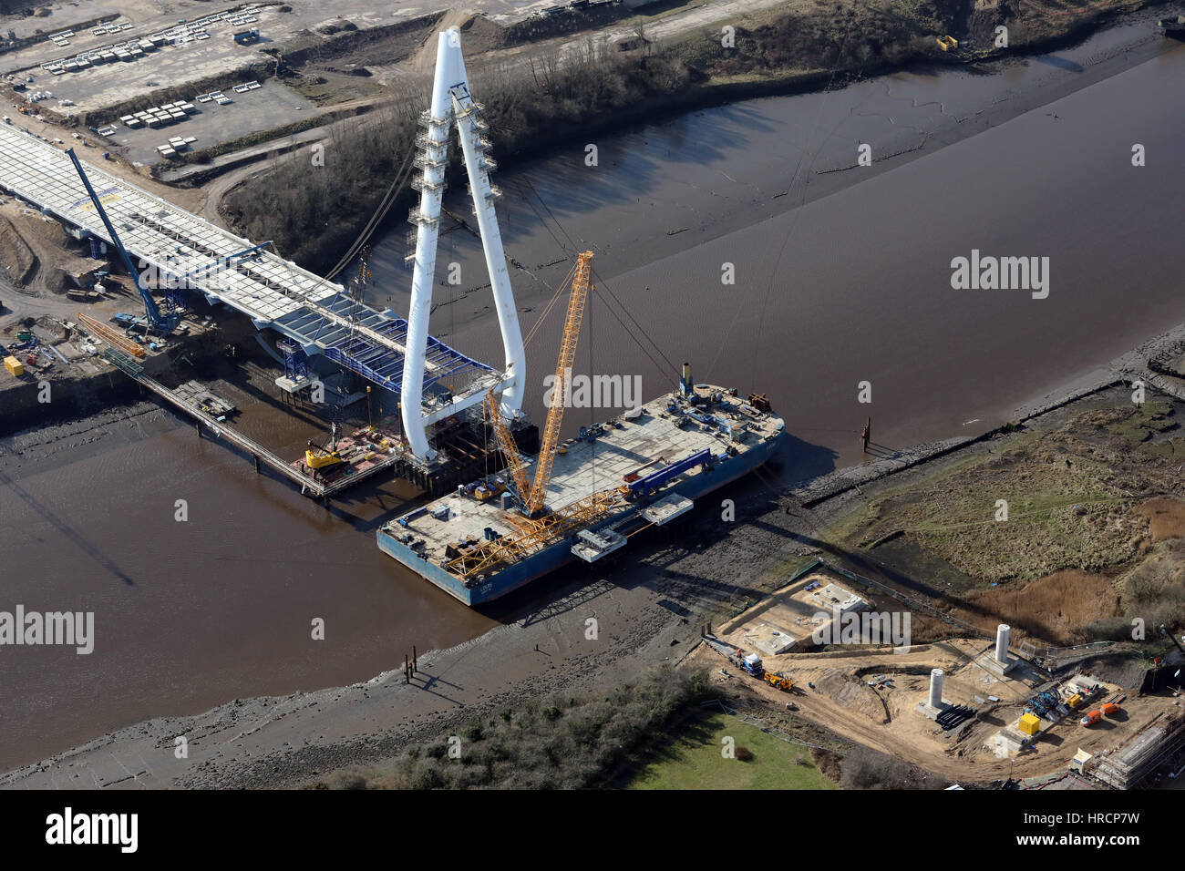 aerial view of the Northern Spire Bridge in Sunderland during ...