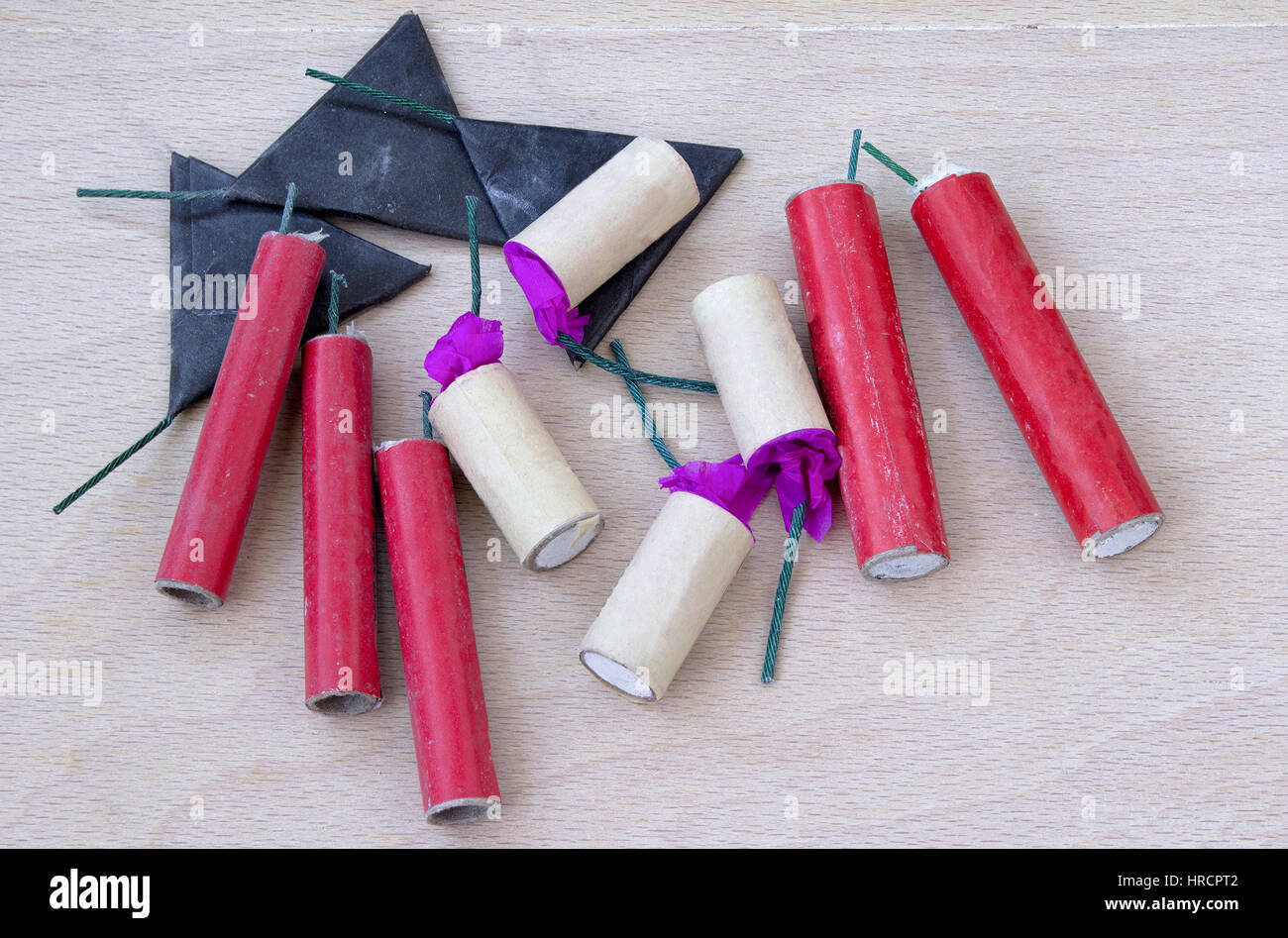 Different types of firecrackers top view Stock Photo - Alamy
