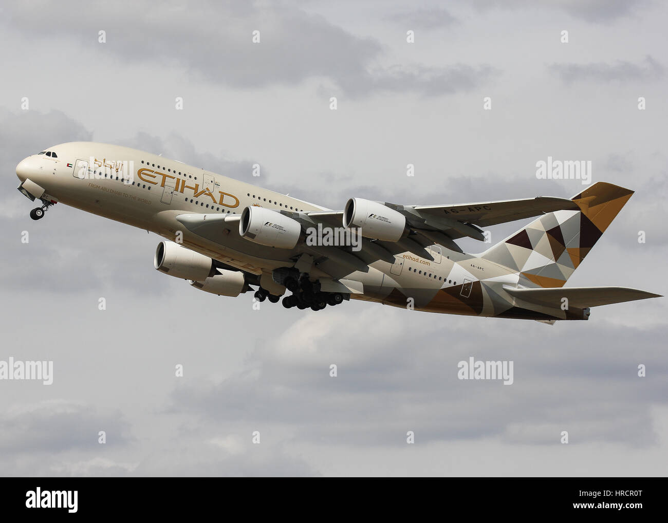 Etihad Airlines Airbus A380-800 - London Heathrow Airport Stock Photo ...