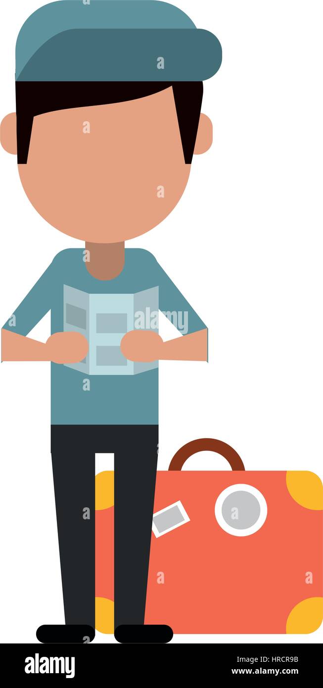 Young man map suitcase Stock Vector Images - Alamy