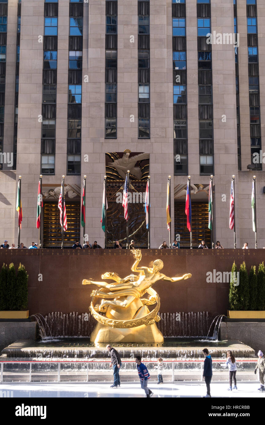 Statue of Prometheus, Rockefeller Center Plaza, NYC Stock Photo - Alamy