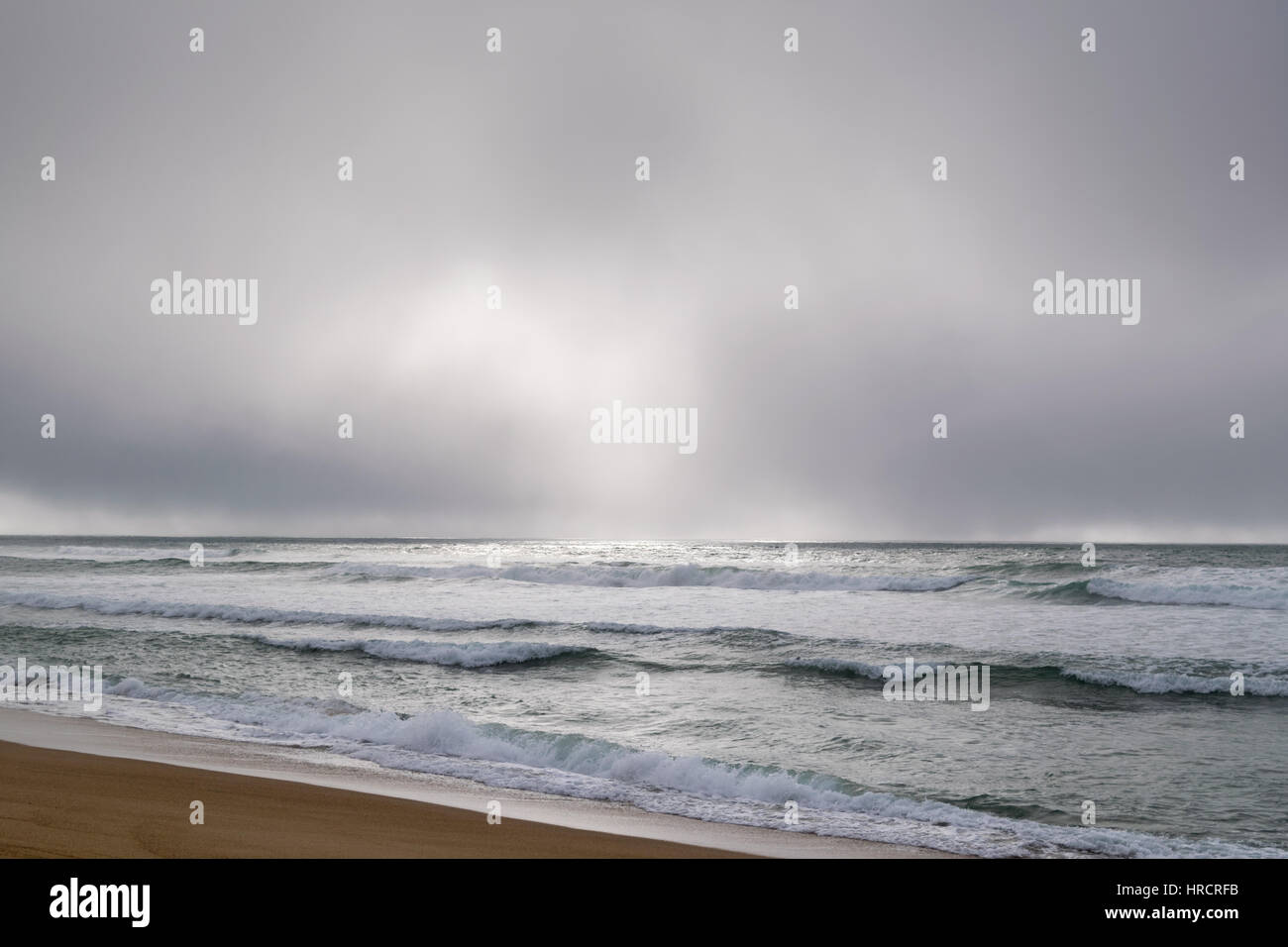 Misty day on Sandy beach near Monterey Bay, Central Pacific coast of ...