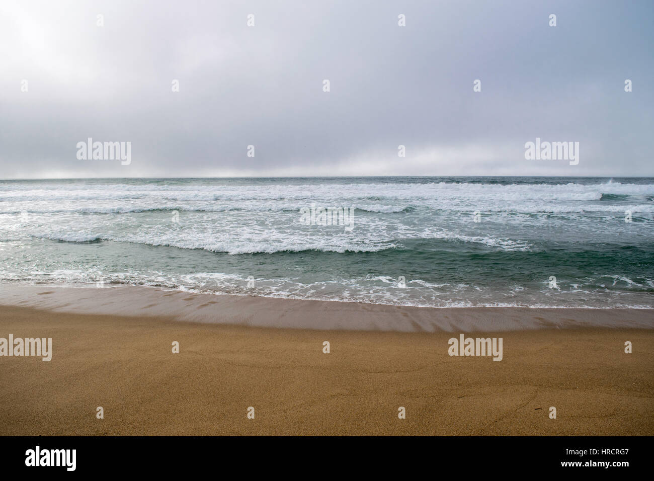Misty day on Sandy beach near Monterey Bay, Central Pacific coast of ...