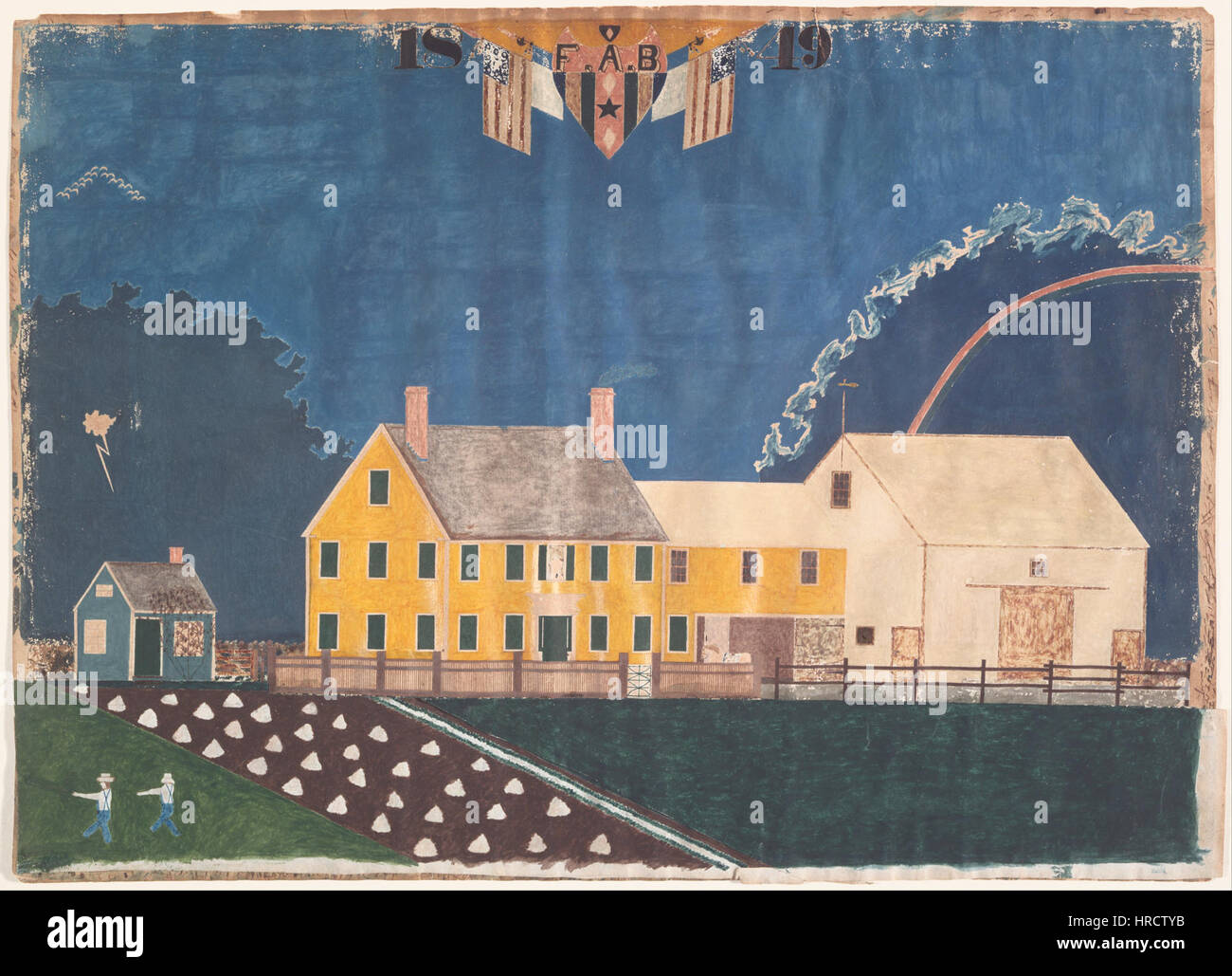 'Farmstead in Passing Storm' depicts a rural scene where a storm is ...
