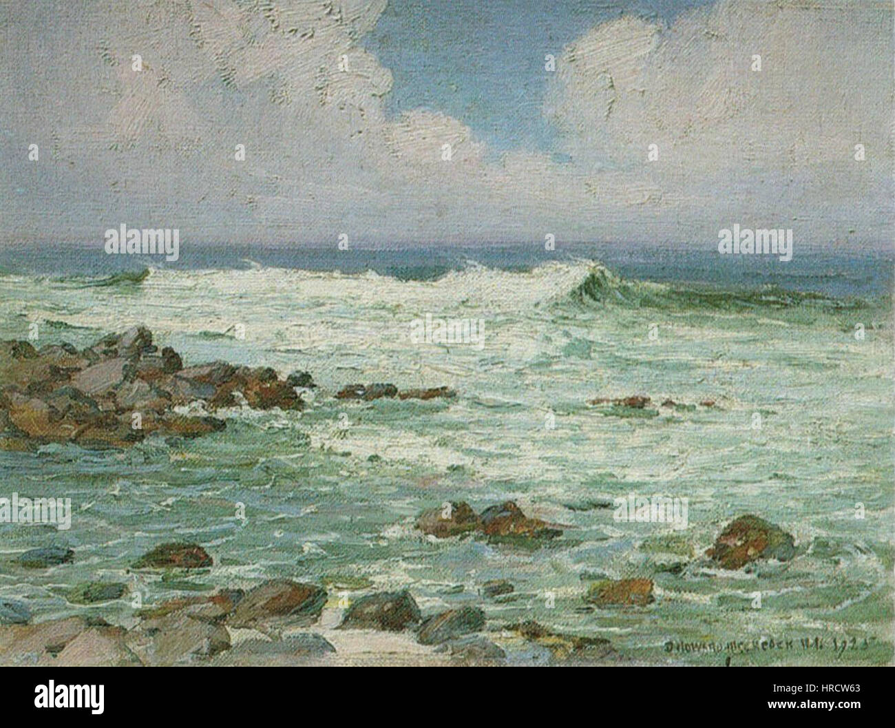 'Waves on Windward Oahu' by D. Howard Hitchcock depicts a serene ...