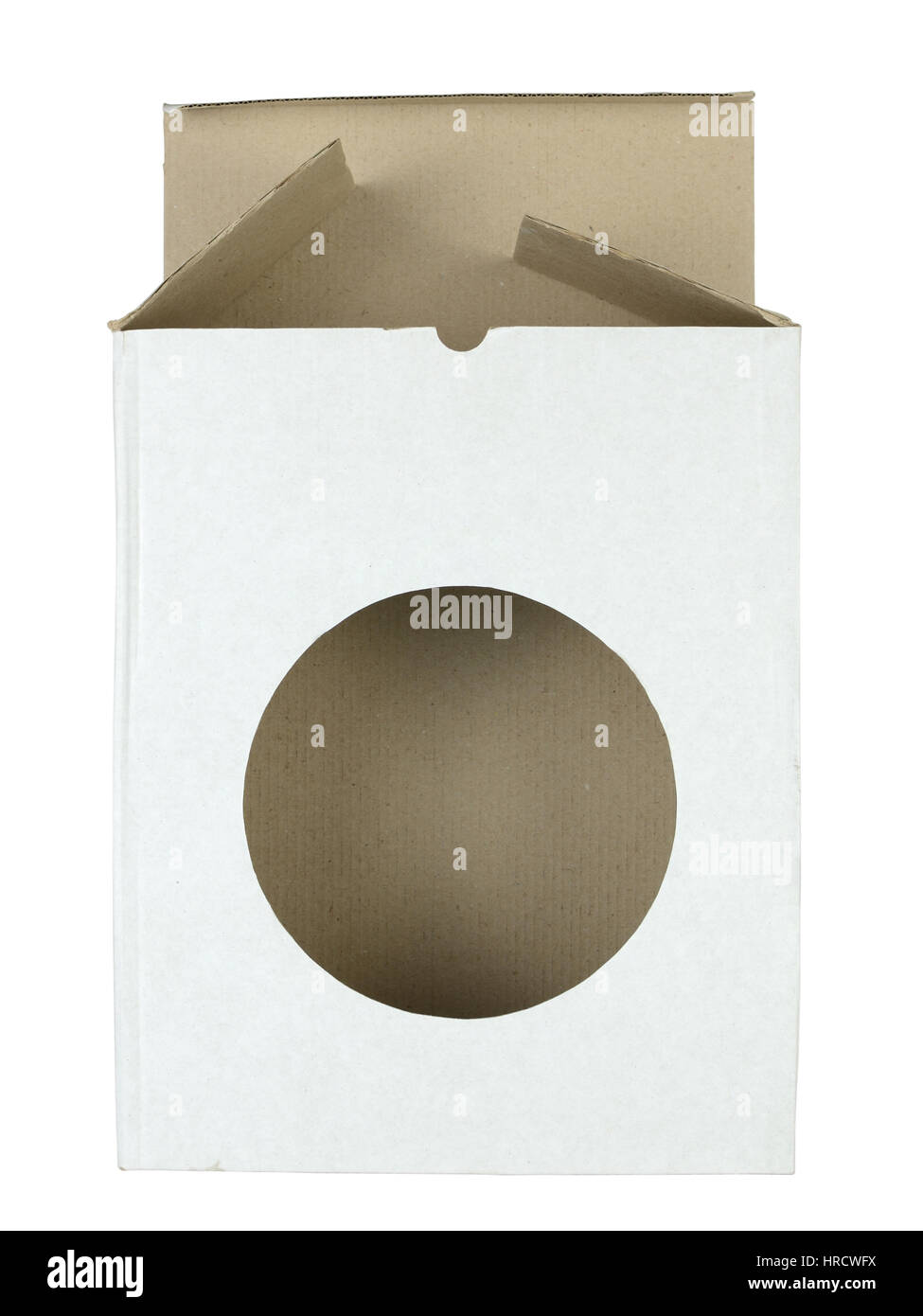White cardboard box with a hole in a middle, on white background Stock ...