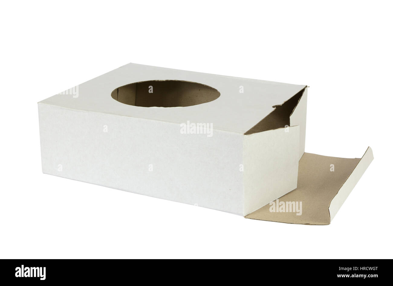 White open carton box with a hole in a middle, isolated on white ...