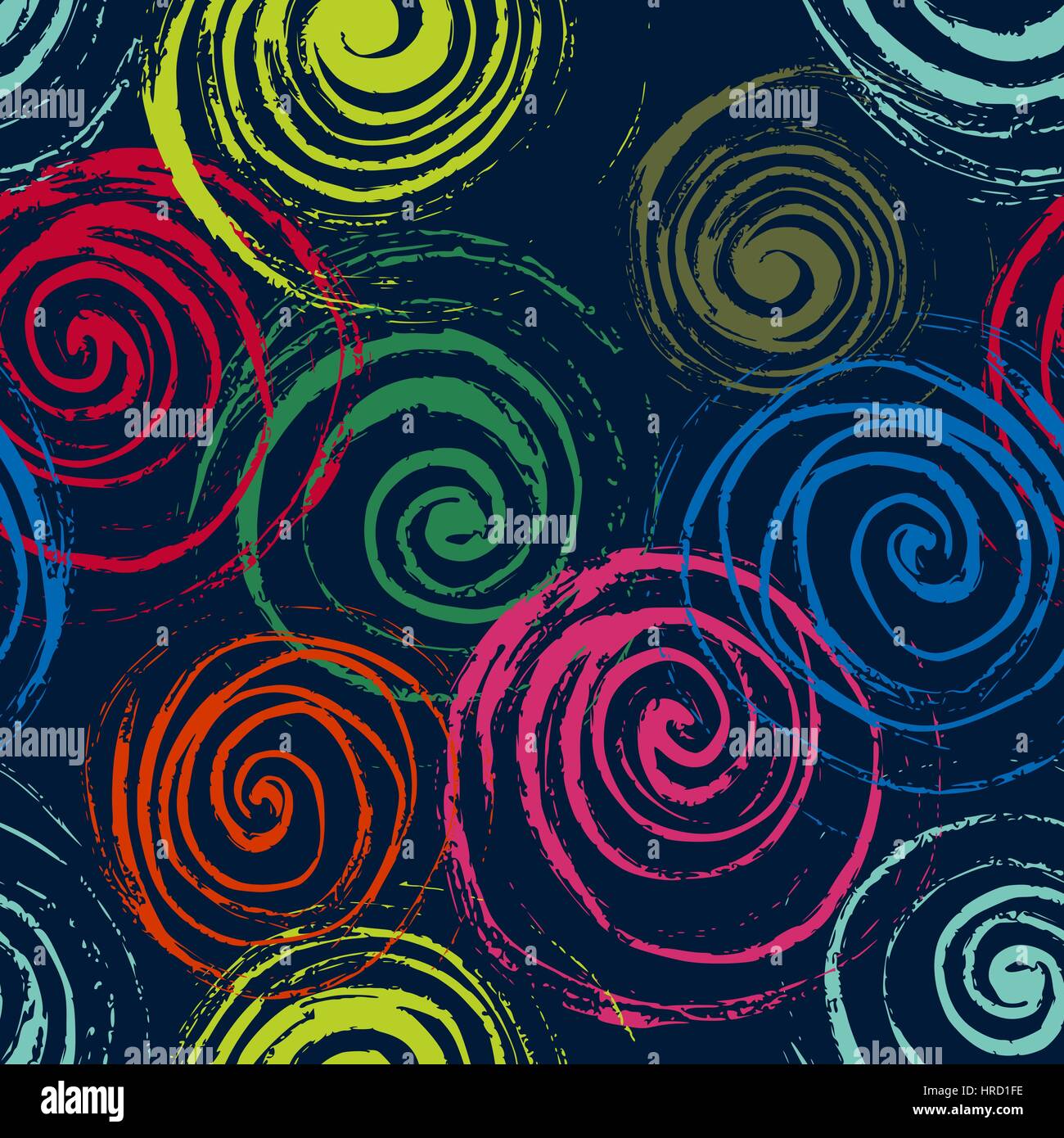 Swirl seamless pattern. Hand drawn spirals, free layout. Colors of ...