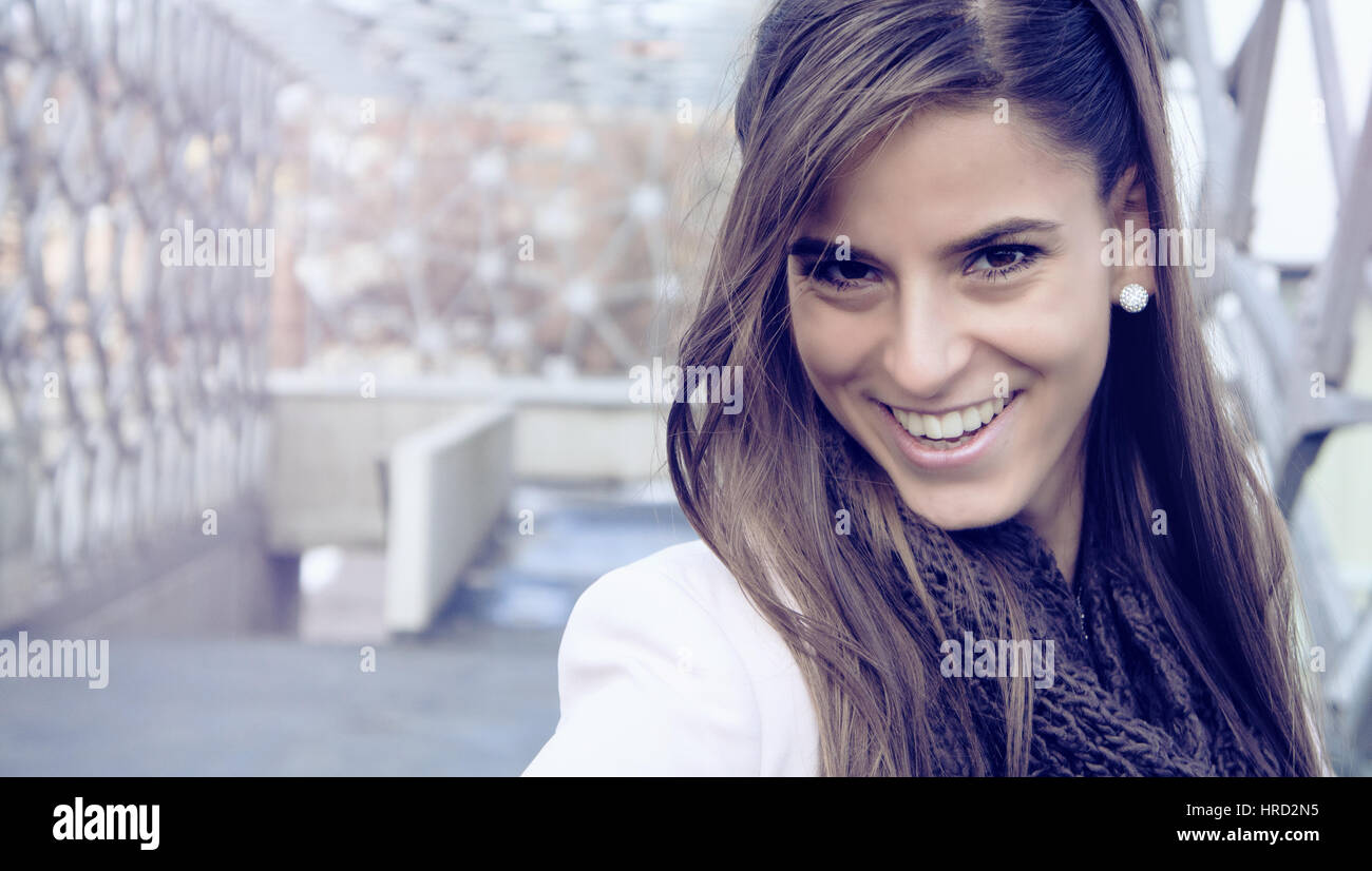 Beautiful young student smiles. a Vintage, outdoor portrait. / Learning ...