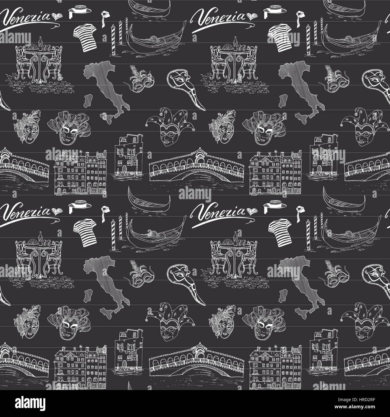 Venice Italy seamless pattern. Hand drawn sketch with map of Italy ...