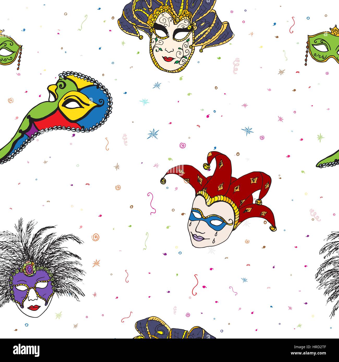 Venice Italy carnival masks seamless pattern. Hand drawn sketch Italian ...
