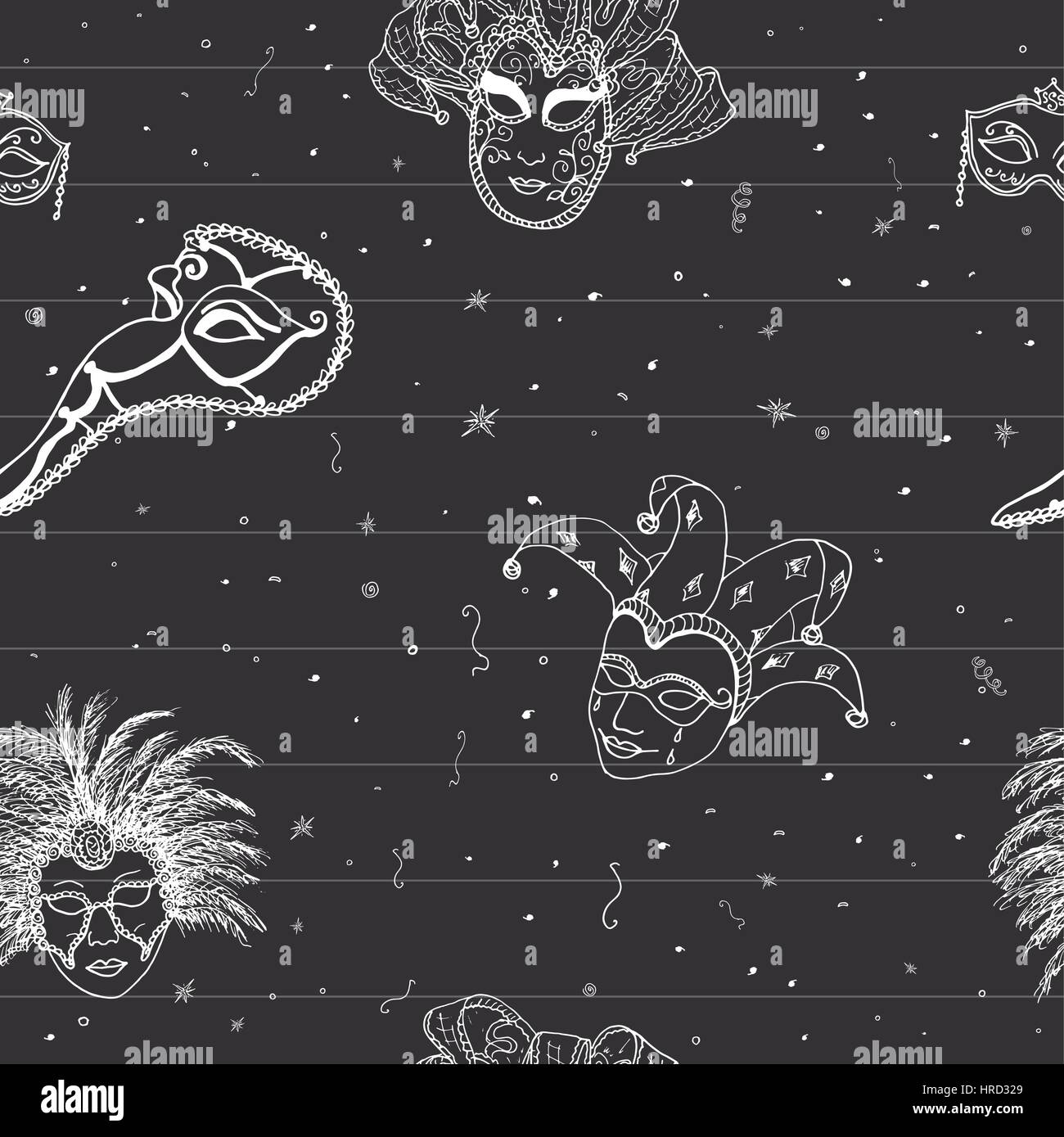 Venice Italy carnival masks seamless pattern. Hand drawn sketch Italian ...
