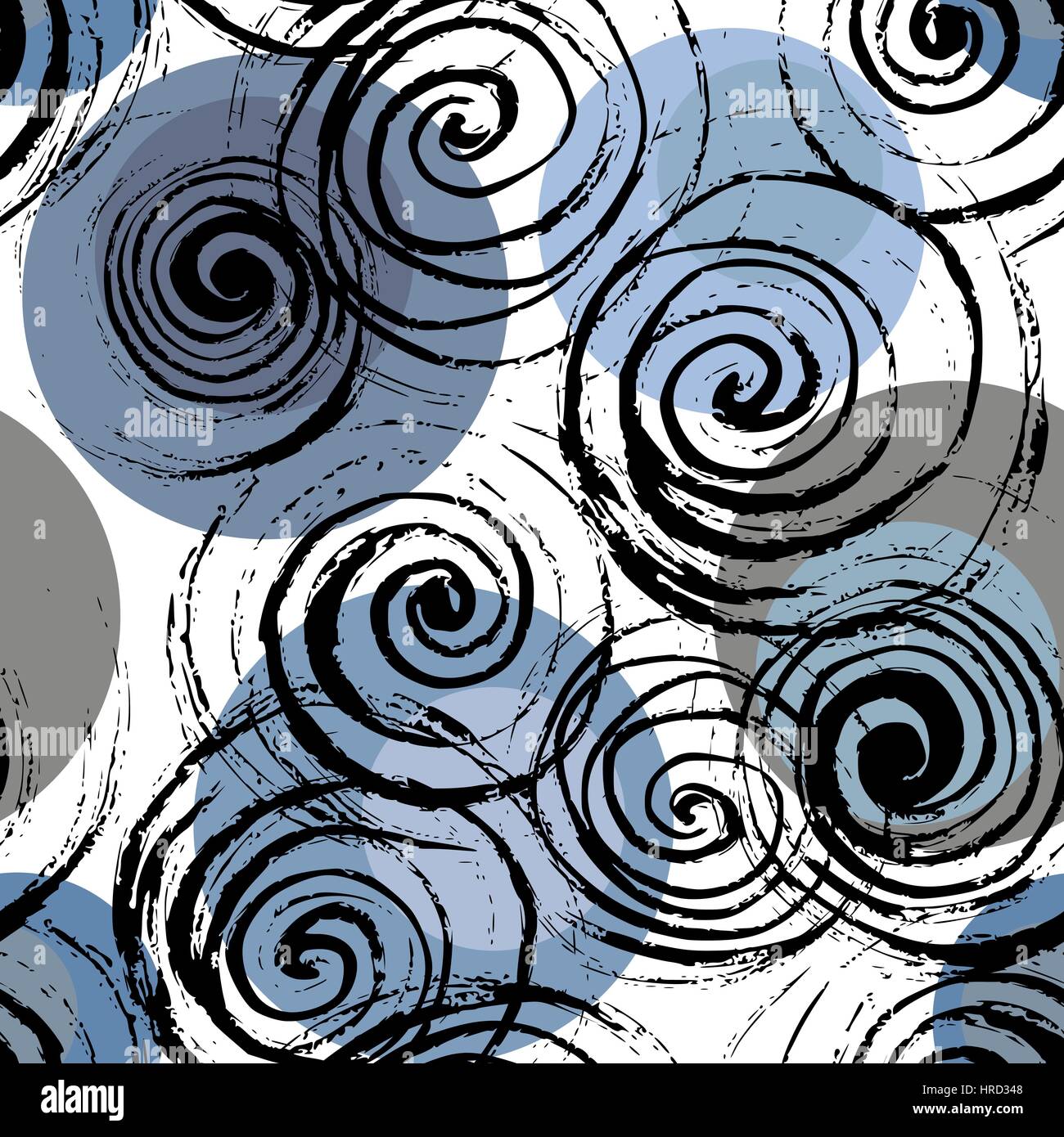 Abstract spiral background. Swirl seamless pattern. Hand drawn black ...