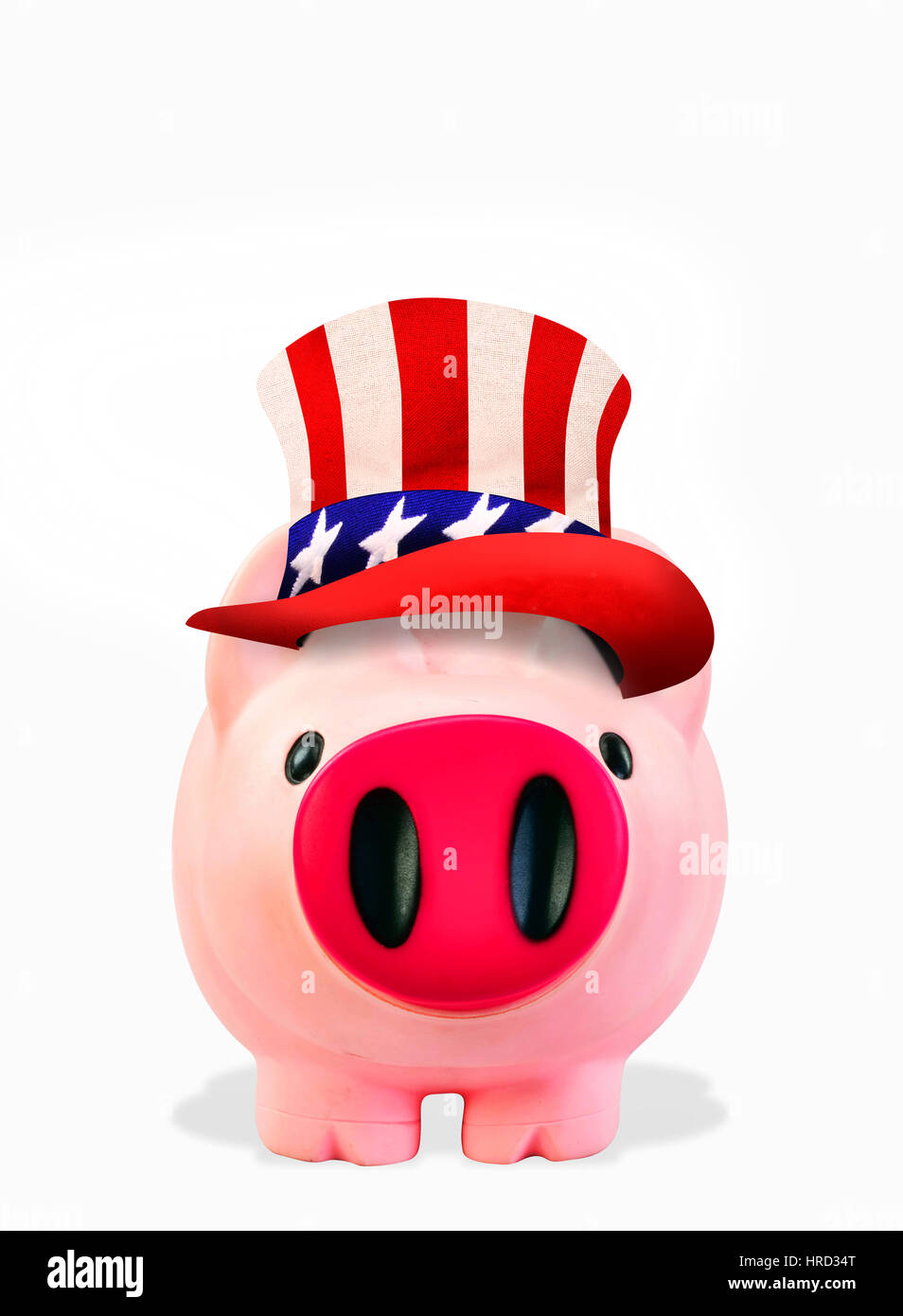 Pink piggy bank with Uncle Sam hat and room for your type Stock Photo ...