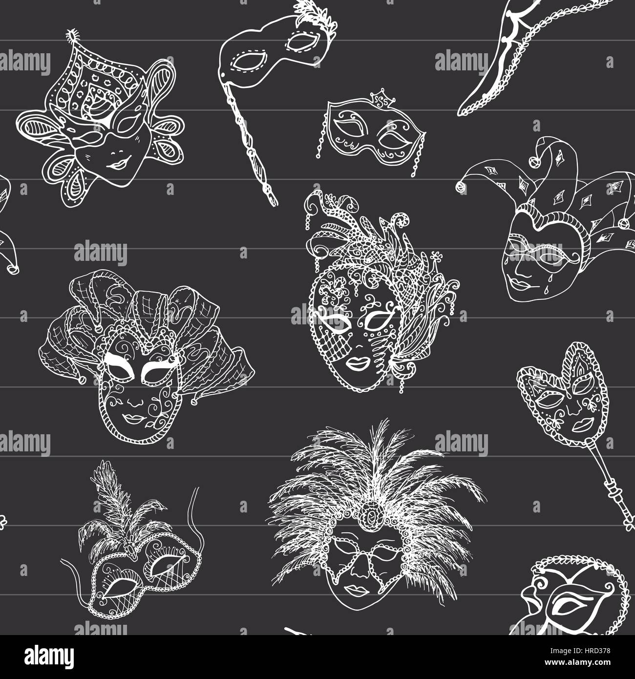 Venice Italy carnival masks seamless pattern. Hand drawn sketch Italian ...