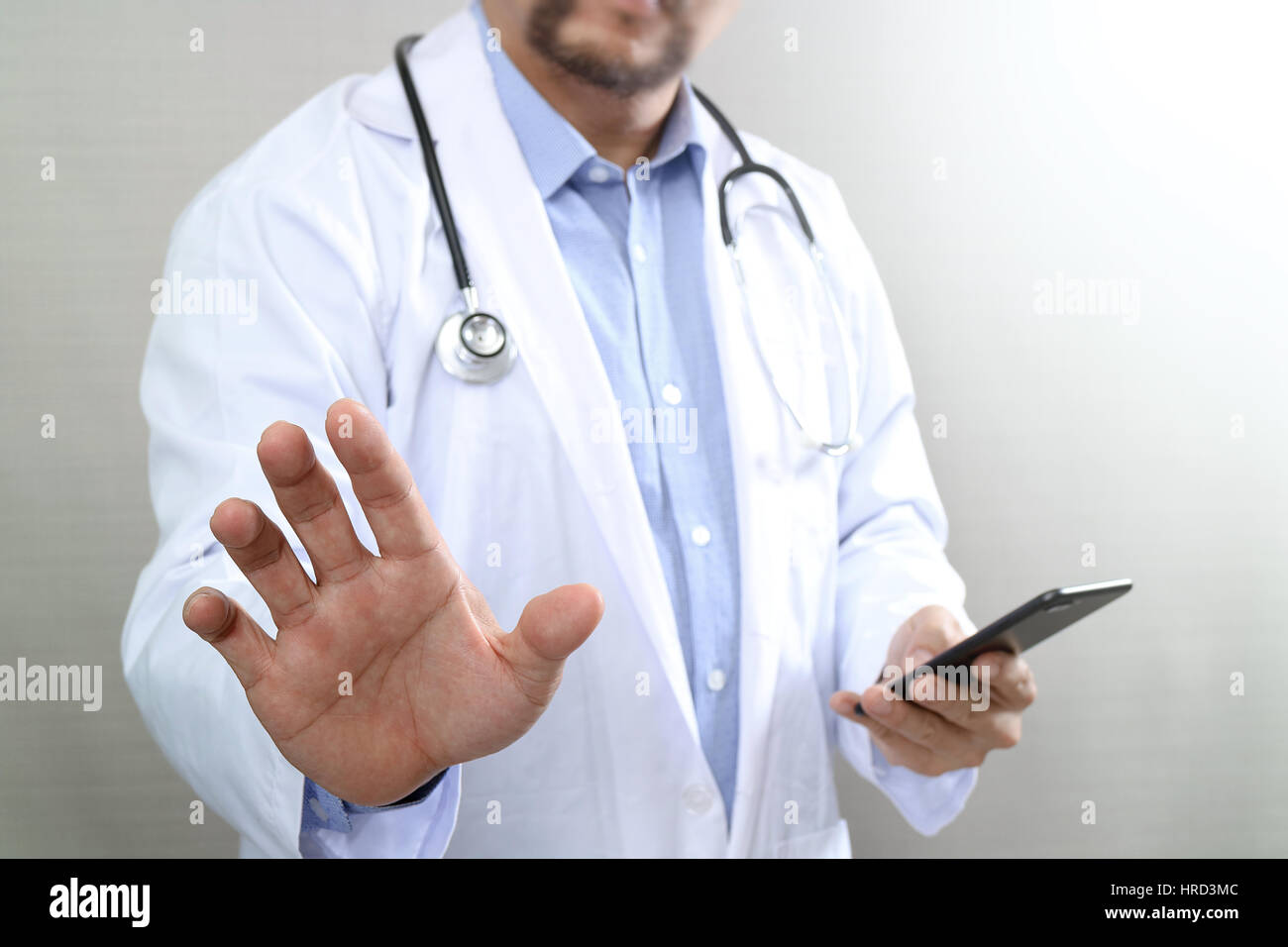 Medical technology concept. Doctor hand working with modern smart phone ...