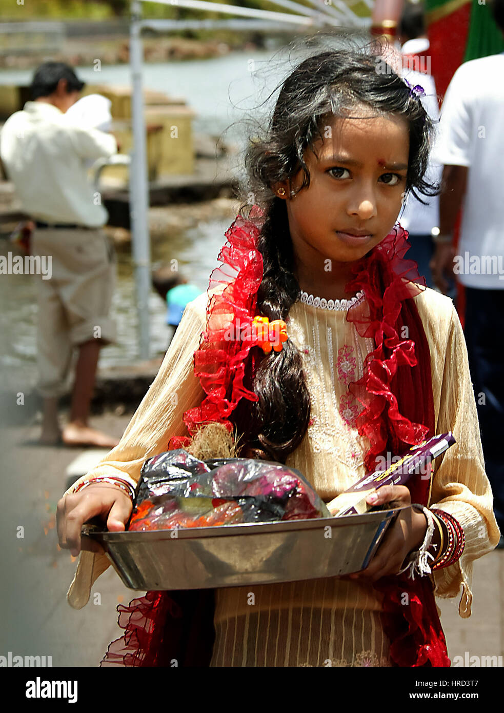 Mauritius, girl with sacrifices, grand basin, holy lake, Hindu holy ...